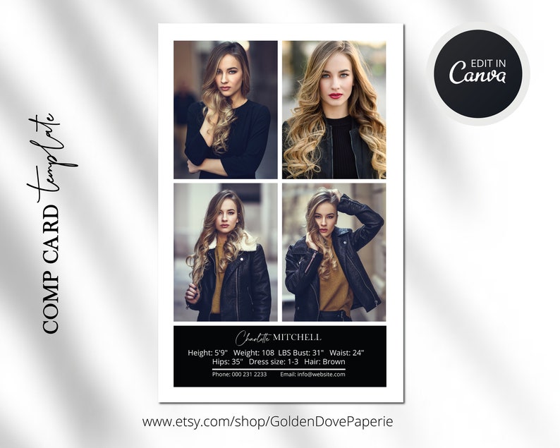 COMP CARD TEMPLATE Canva Template Comp Card Easy Editable - Etsy
