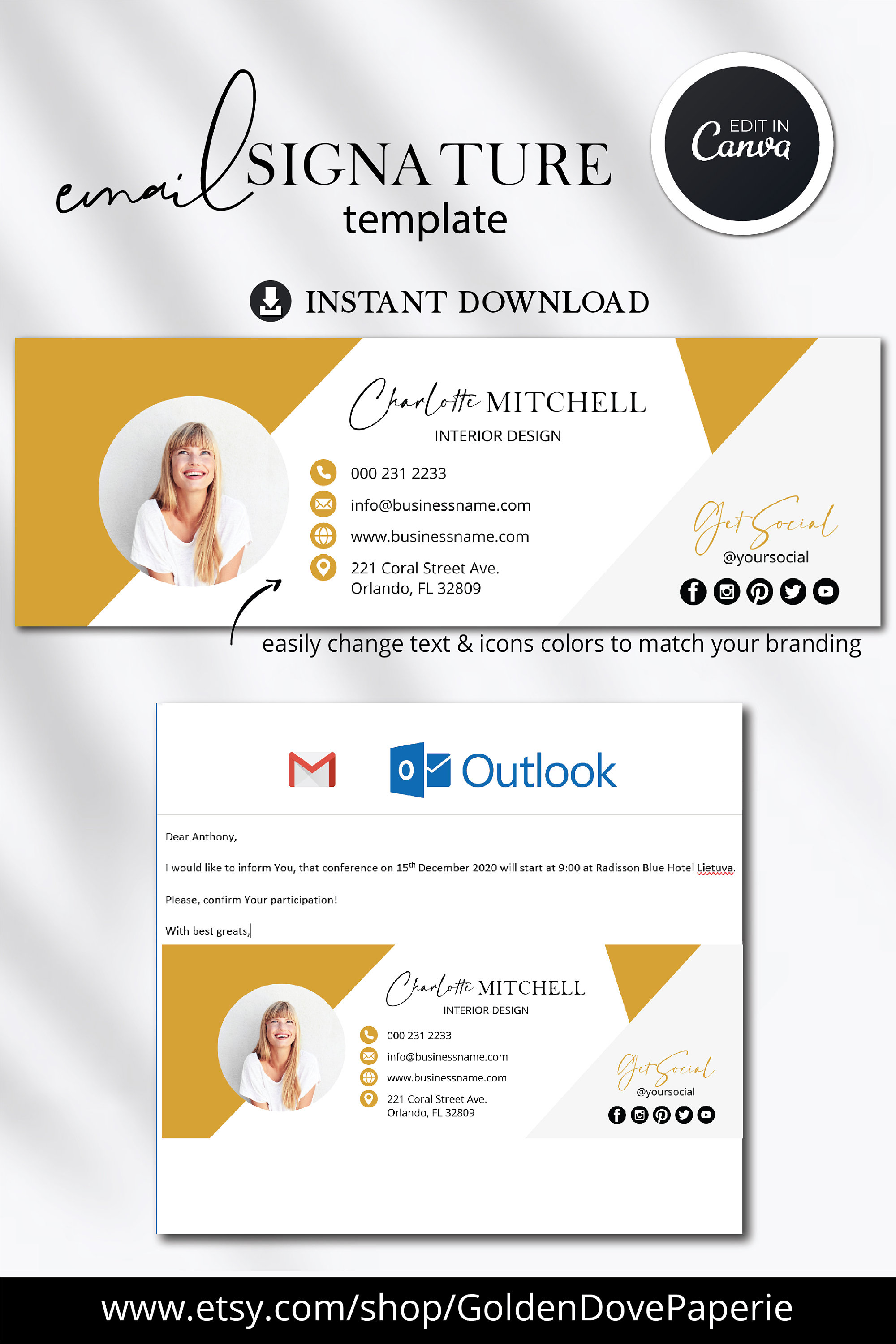 EMAIL SIGNATURE TEMPLATE With Picture Gmail Signature | Etsy