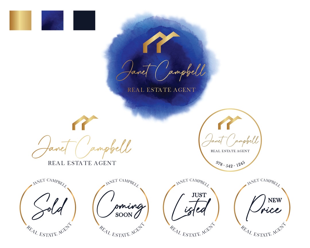 WATERCOLOR REALTOR LOGO and Stamps - Real Estate Logo - Modern House ...