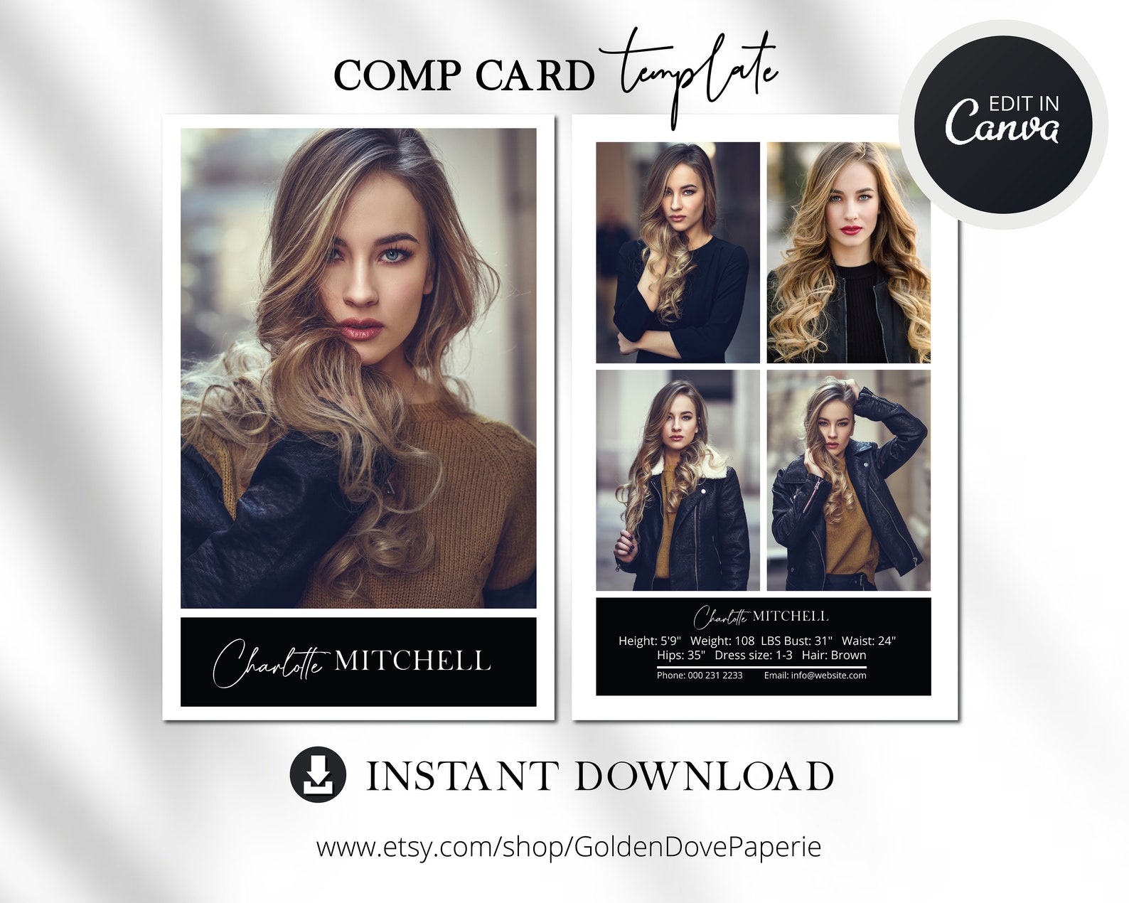 COMP CARD TEMPLATE Canva Template Comp Card Easy Editable - Etsy
