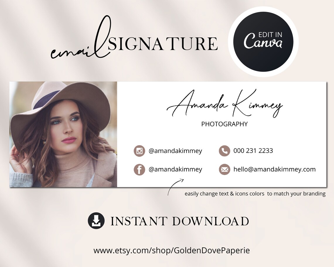 EMAIL SIGNATURE TEMPLATE With Picture and 20 Icons Gmail - Etsy