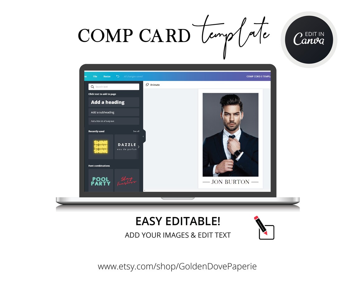 ZED CARD Comp Card Template Model Comp Card Photocard | Etsy