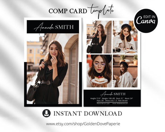 ZED CARD Modeling Comp Card Template Model Comp Card Photo - Etsy