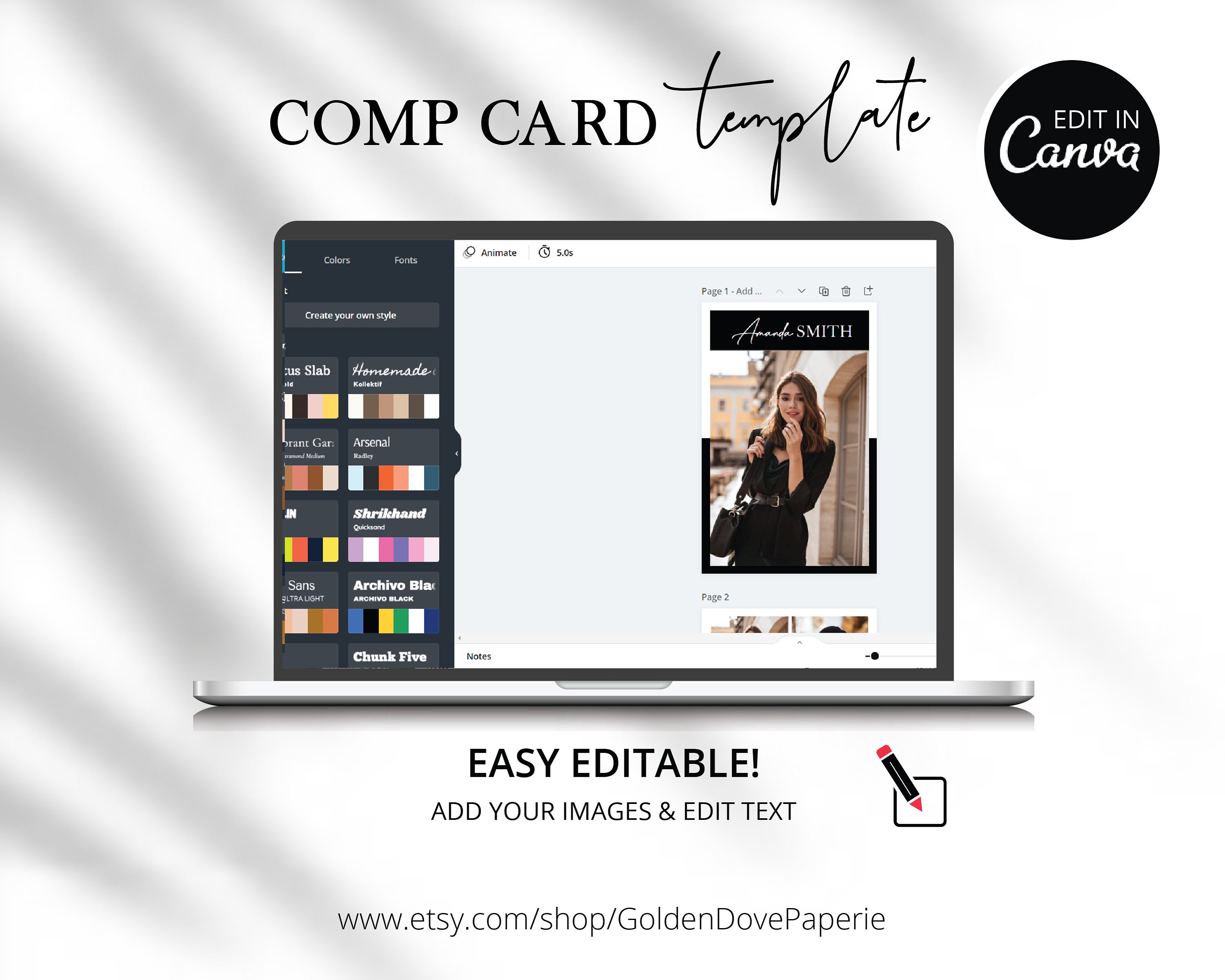 ZED CARD Modeling Comp Card Template Model Comp Card Photo - Etsy
