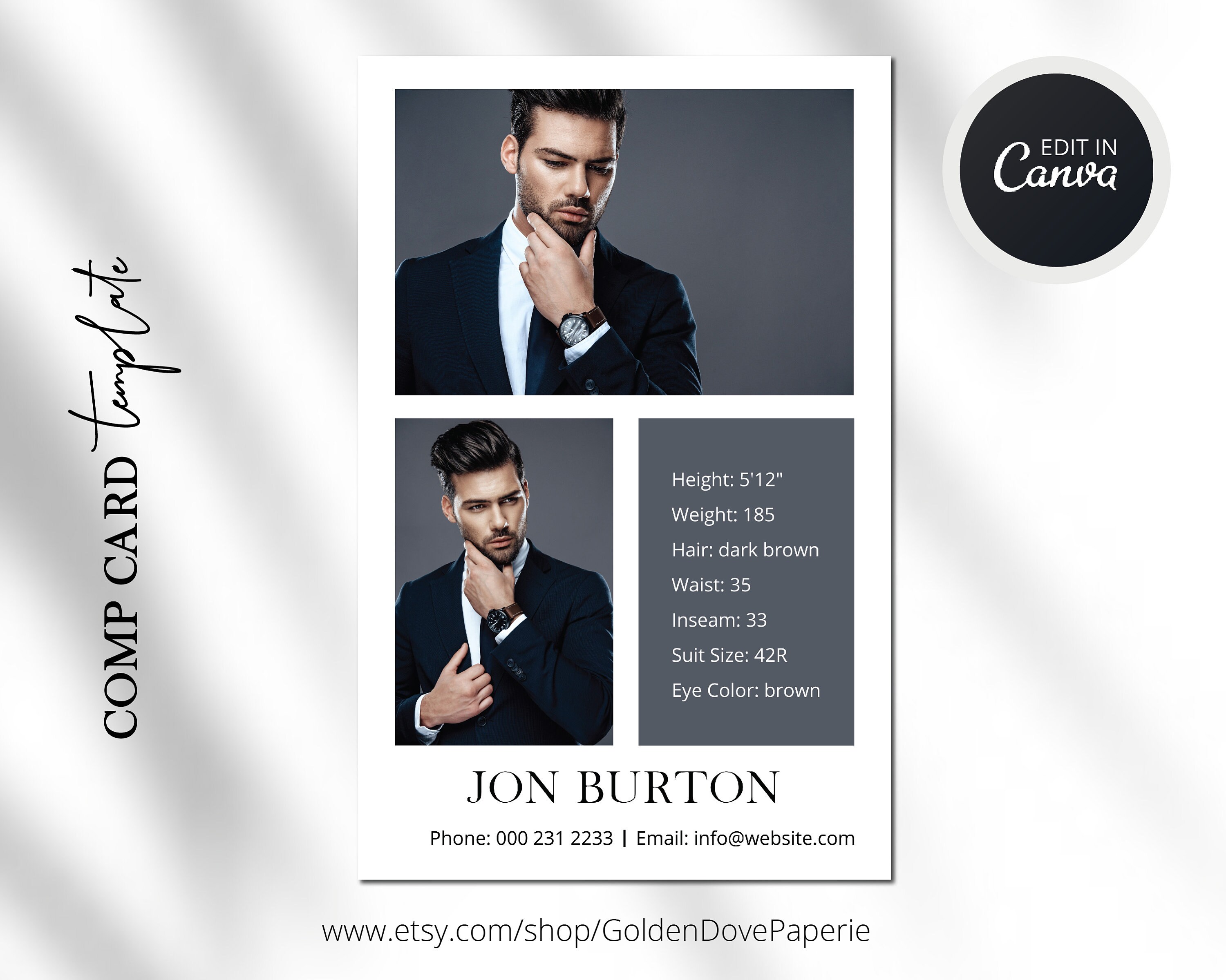 ZED CARD Comp Card Template Model Comp Card Photocard | Etsy