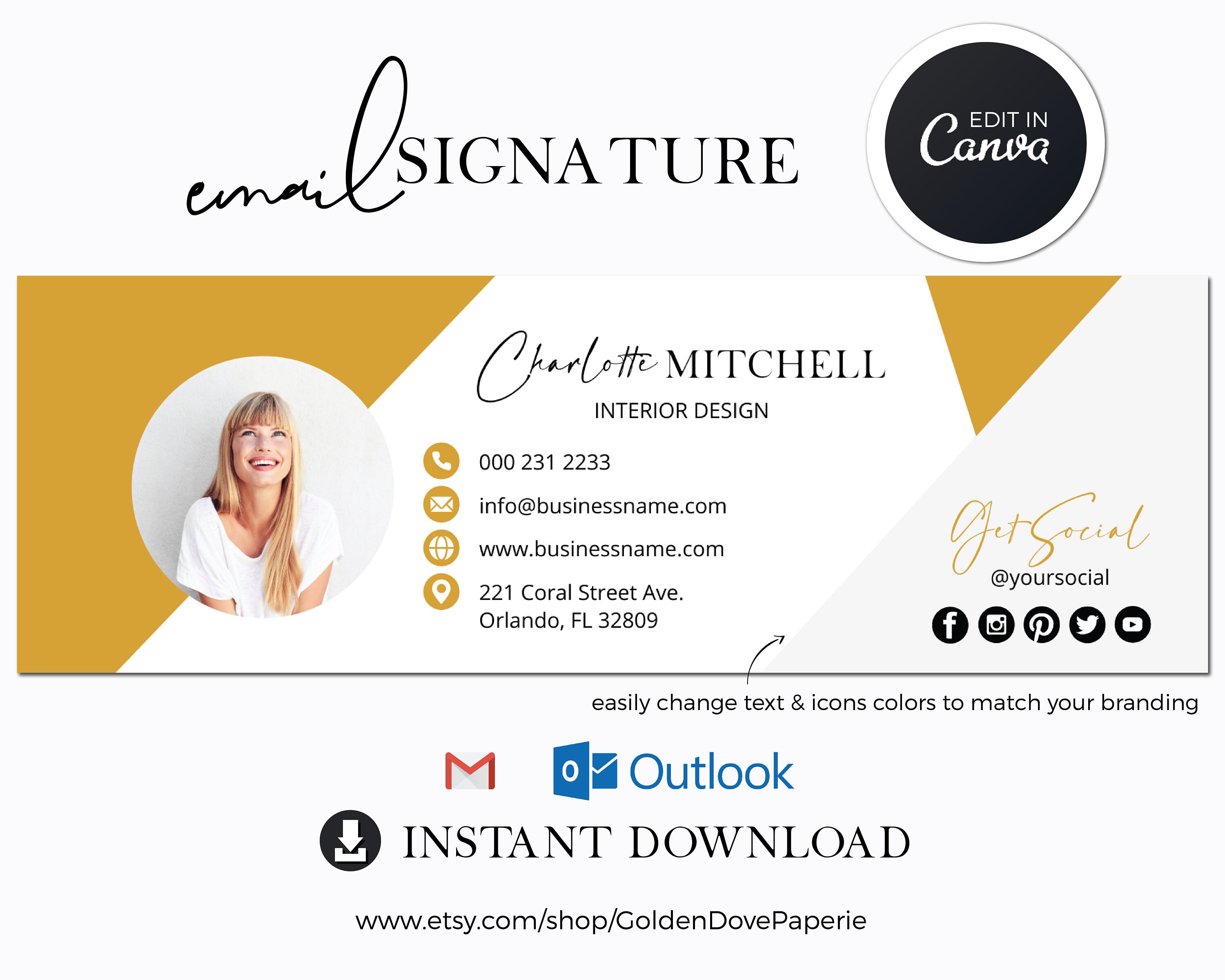 EMAIL SIGNATURE TEMPLATE with Picture Gmail signature | Etsy