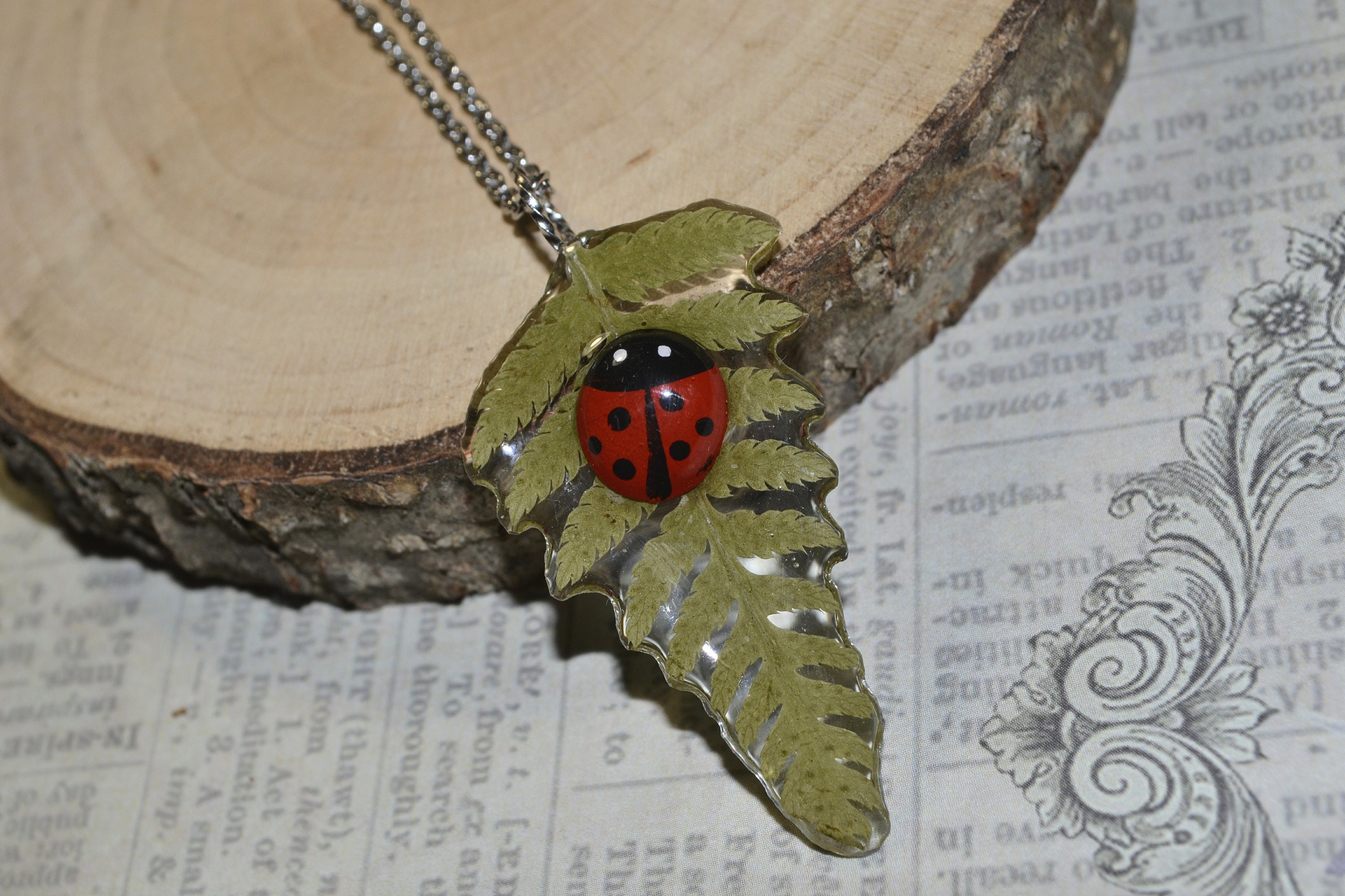 Ladybug jewelry necklace Ladybug real Flower Ladybug necklace | Etsy