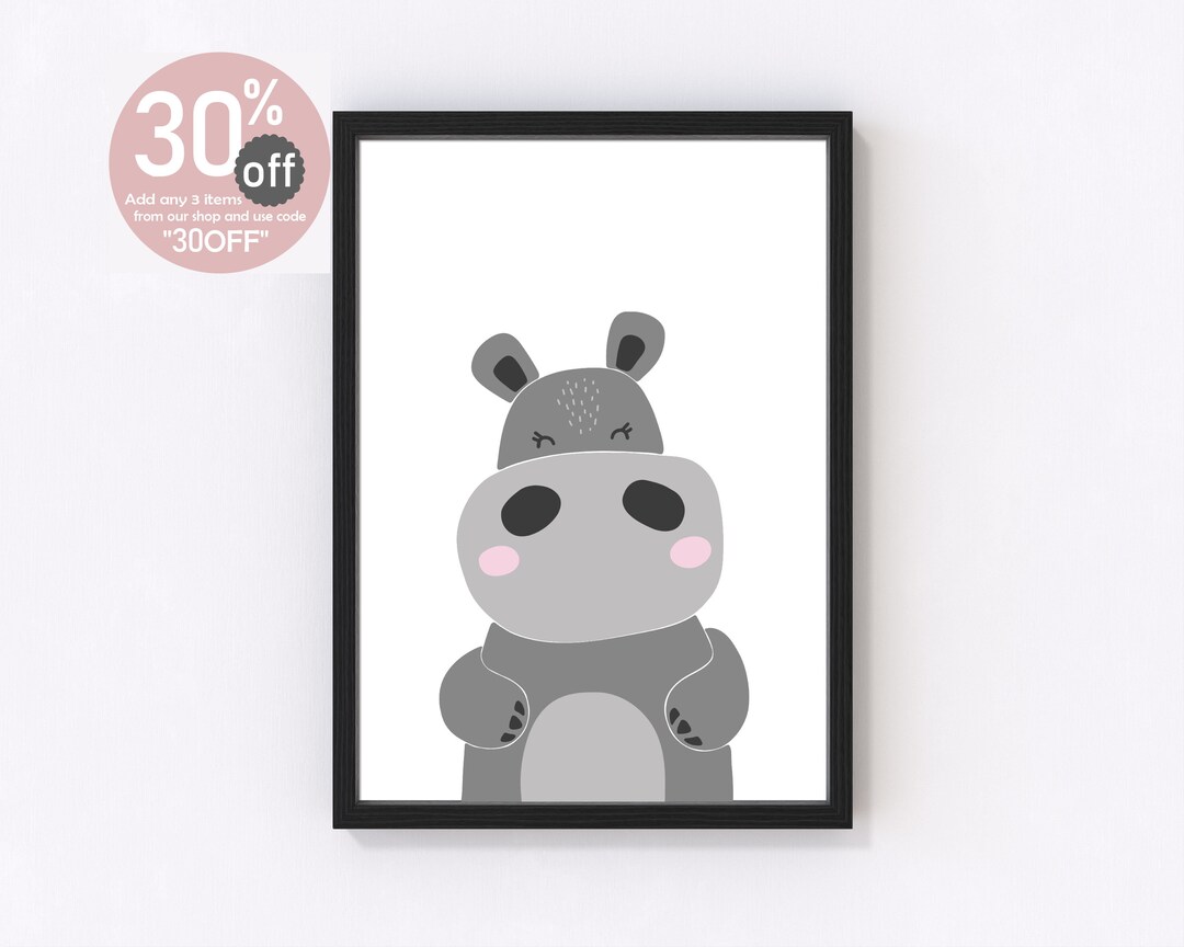 Peekaboo Animals, Peekaboo Hippo, Jungle Animal Wall Art Print, Poster ...