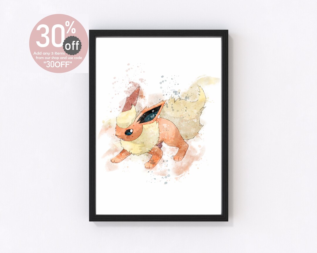 Pokemon Print FLAREON, Watercolour Splash Art, Character Poster ...