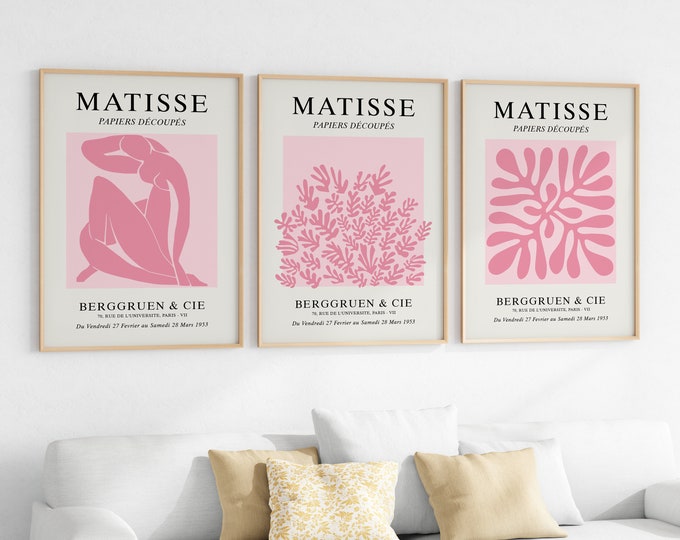 Set of 3 Matisse Pink Art Wall Art Prints Poster Home Bedroom Living ...