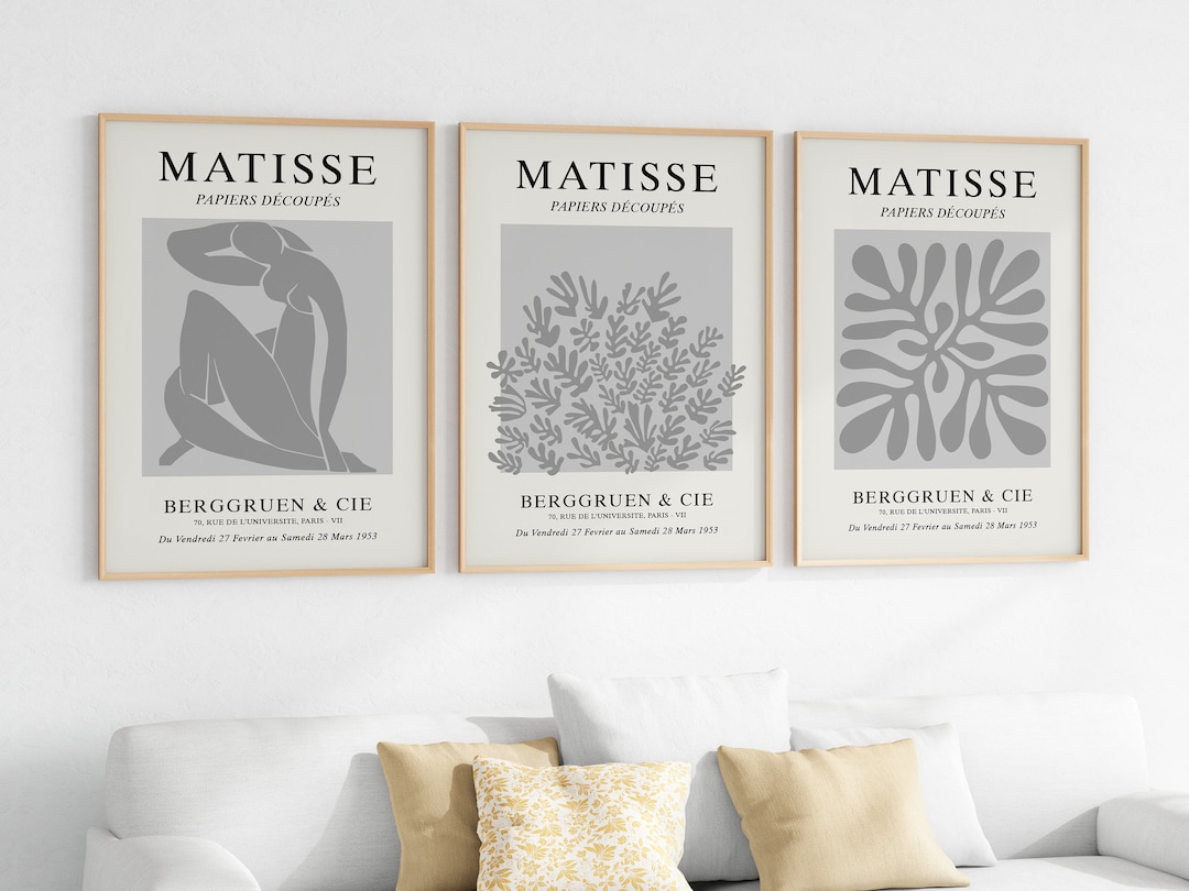 Set of 3 Matisse Grey Art Wall Art Prints Poster Home Bedroom Living ...