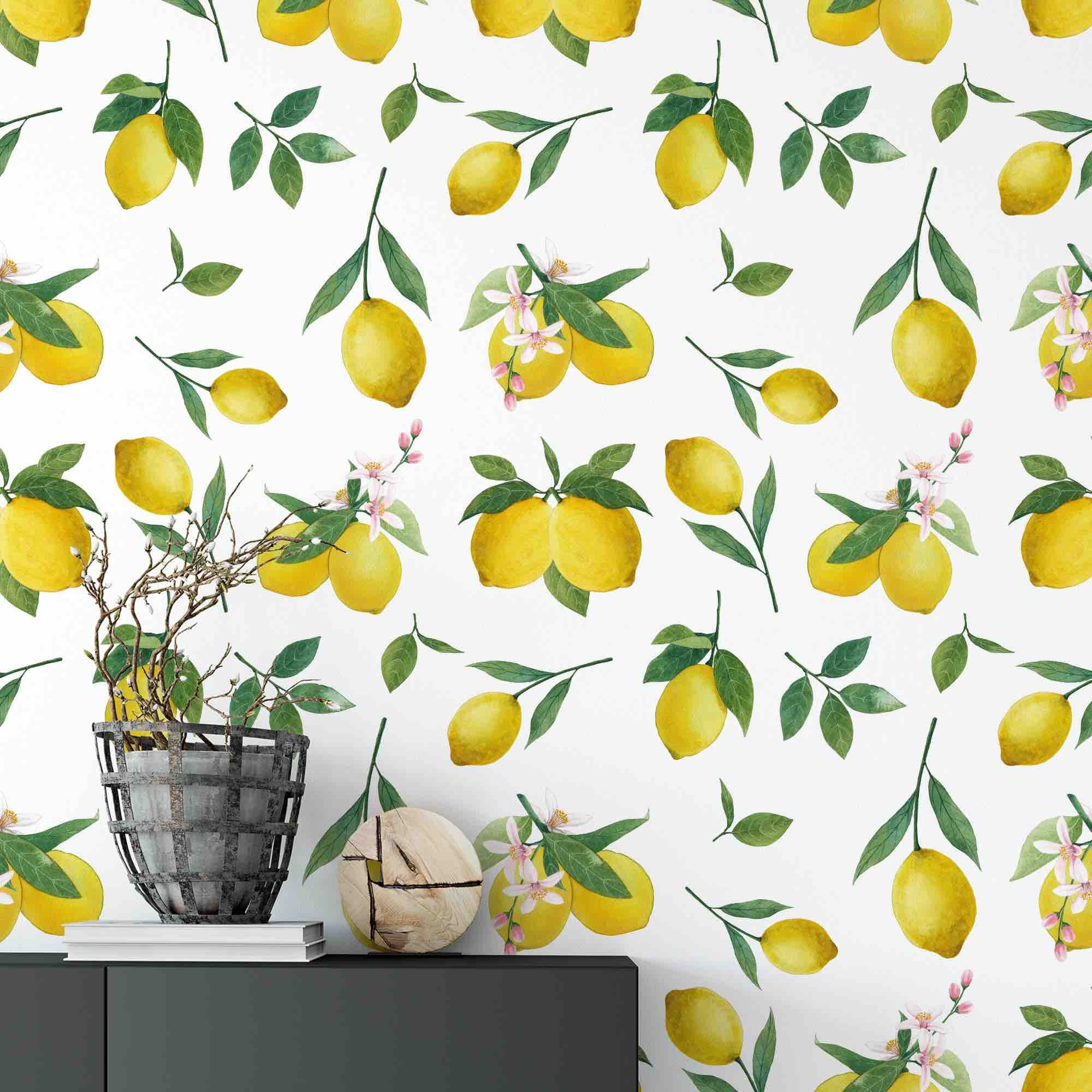 Lemon Wallpaper Removable Wallpaper Watercolor Fruit - Etsy