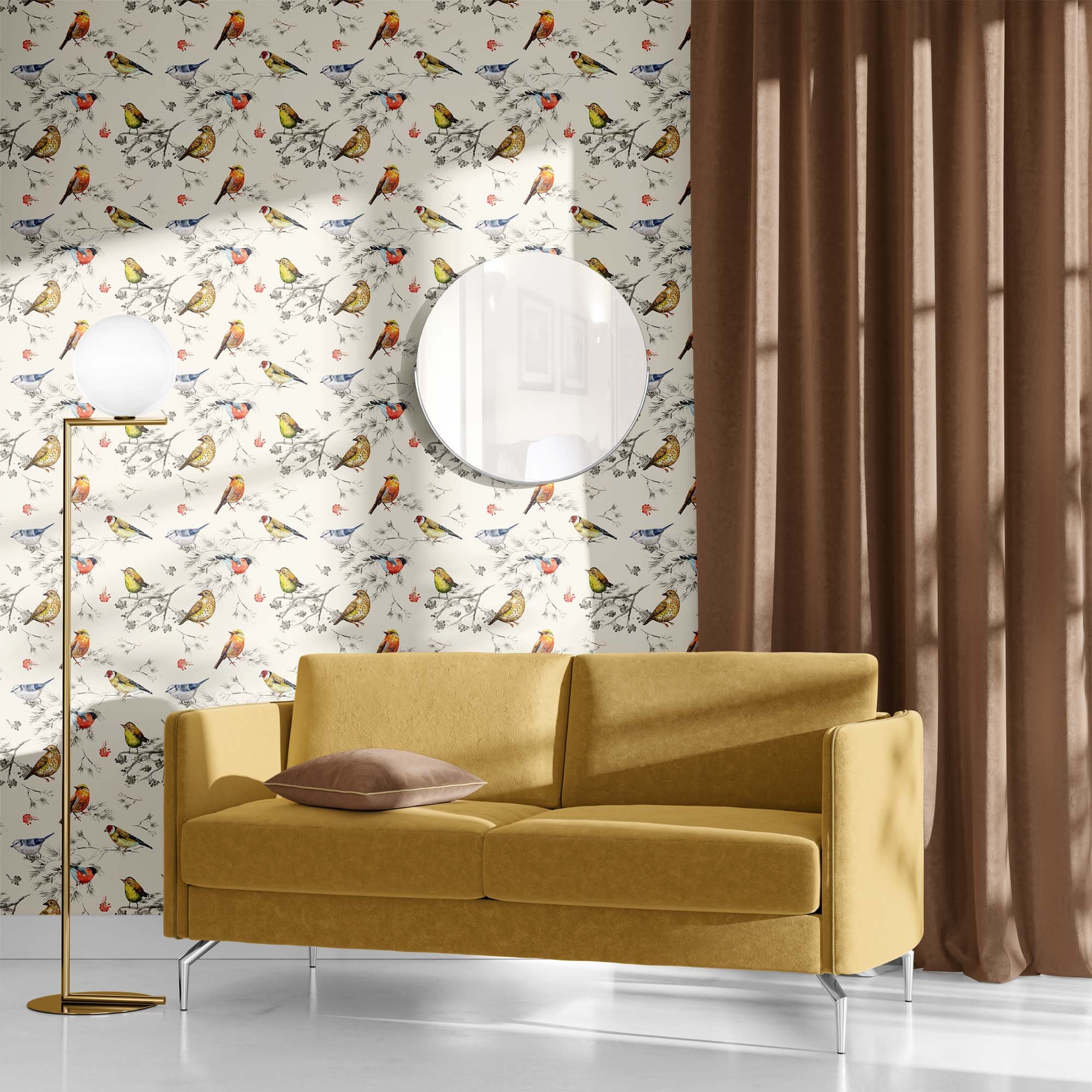 Bird Wallpaper Watercolor Birds Vintage Style Peel and - Etsy