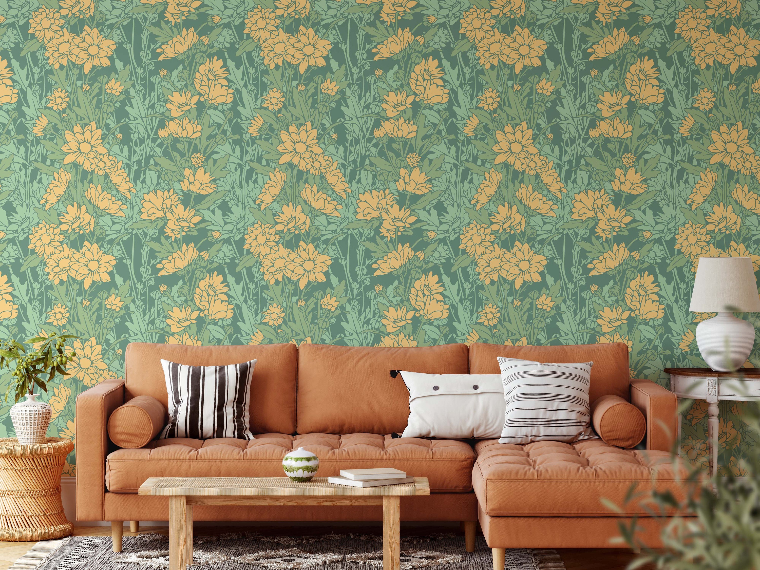 Green Floral Wallpaper Botanical Wallpaper Removable | Etsy