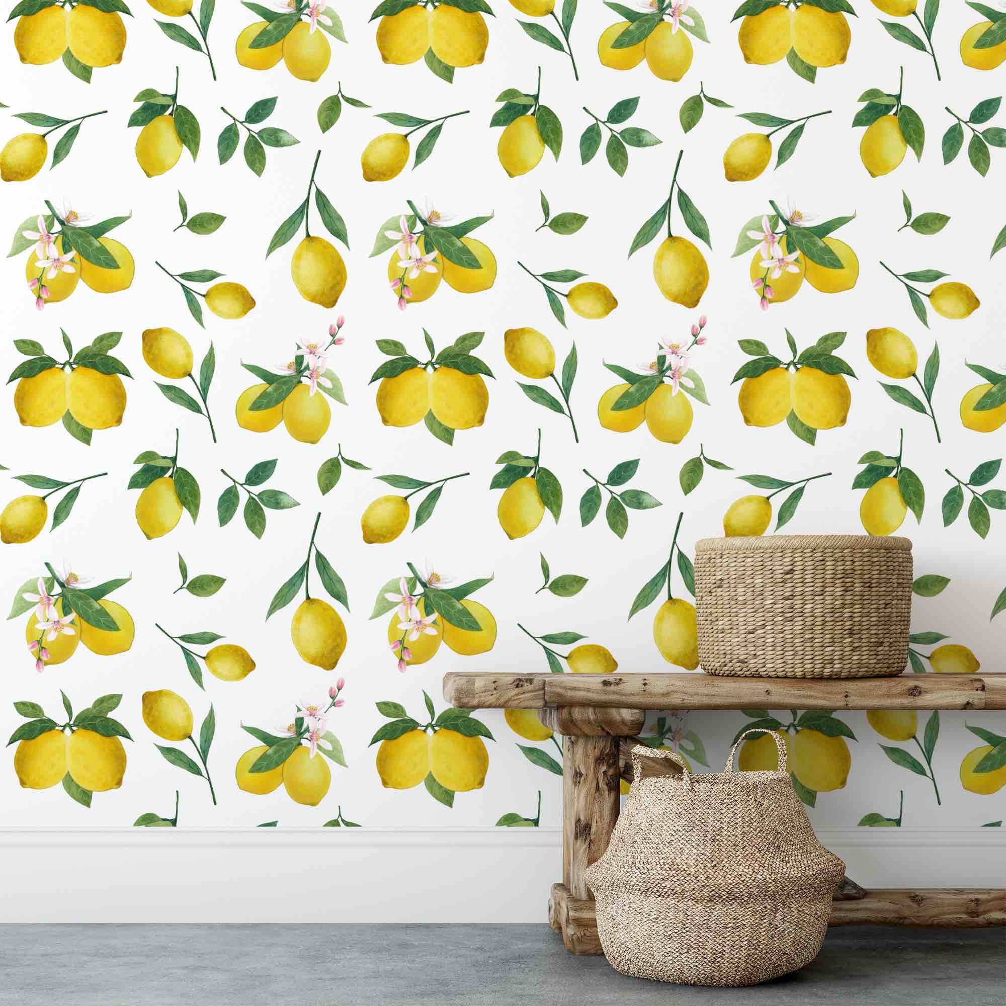 Lemon Wallpaper Removable Wallpaper Watercolor Fruit | Etsy
