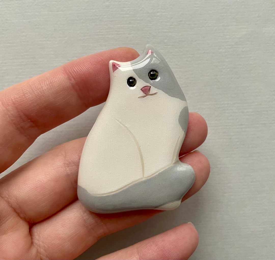 Cat Pin Brooch Ceramic Clay Jewelry. Gift for Cat Owners. - Etsy