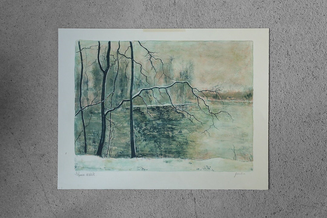 Bernard Gantner, Lac Hivernal Aux Voges, Lithograph on Woven Paper ...