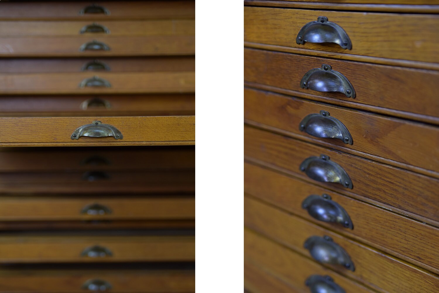 Vintage Large Industrial Oak File Cabinet With Multiple Drawers, 1930s ...