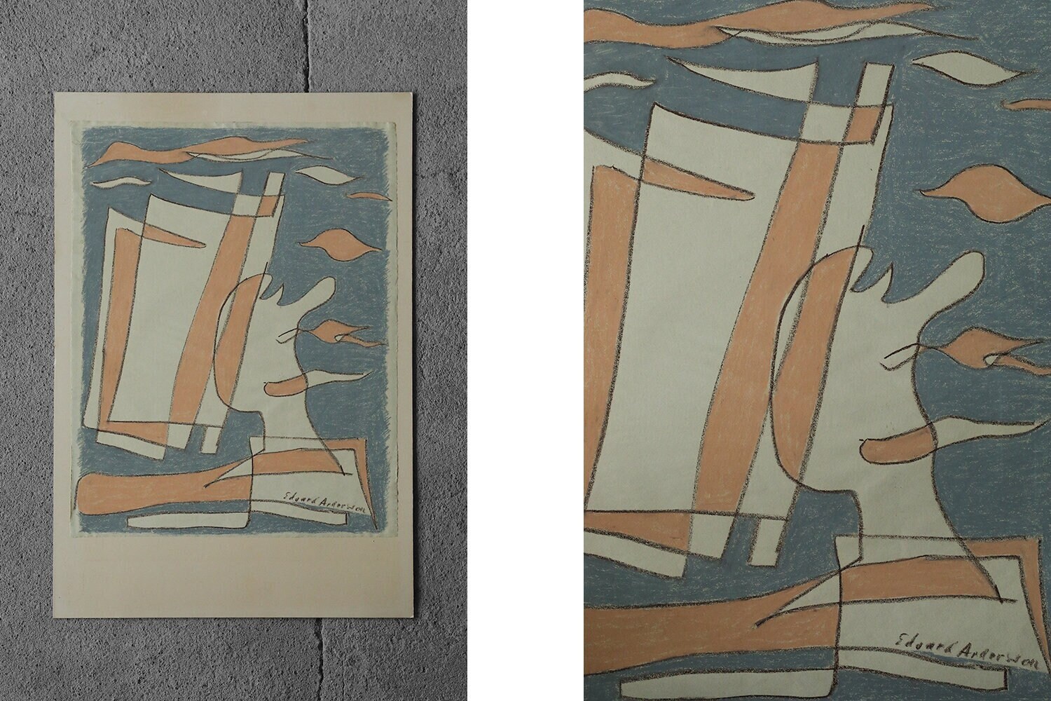 Pastel Drawing by Edvard Andersson, Komposition - Etsy