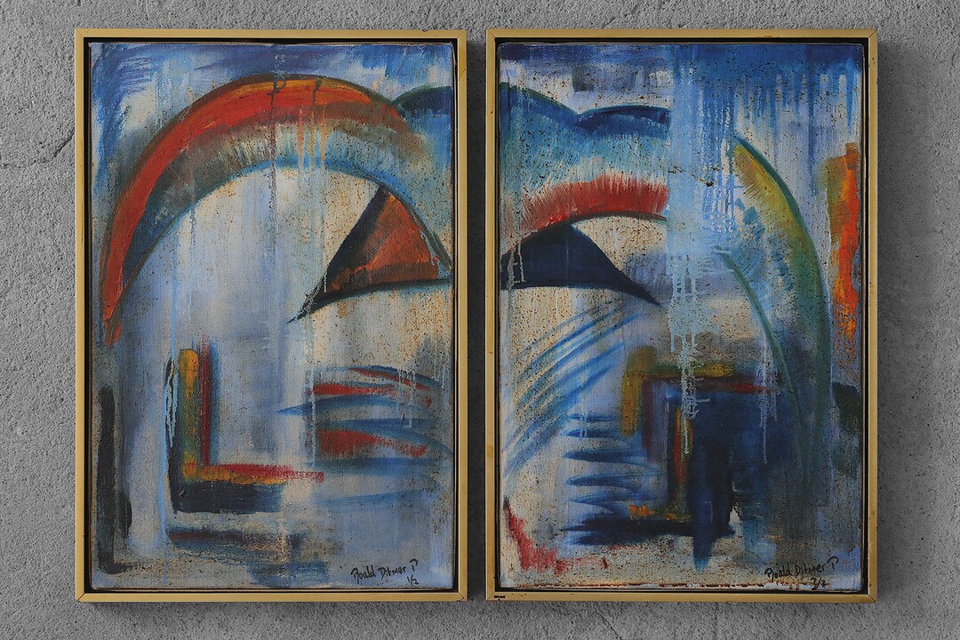 Roald Ditmer, Abstract Composition, Oil on Canvas Diptych, 1980s ...