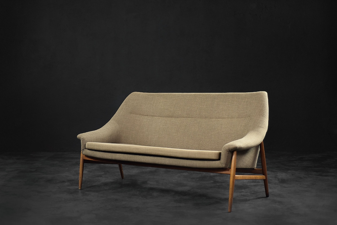 Rare Vintage Mid-century Scandinavian Modern 2-seater Brown Fabric Sofa ...