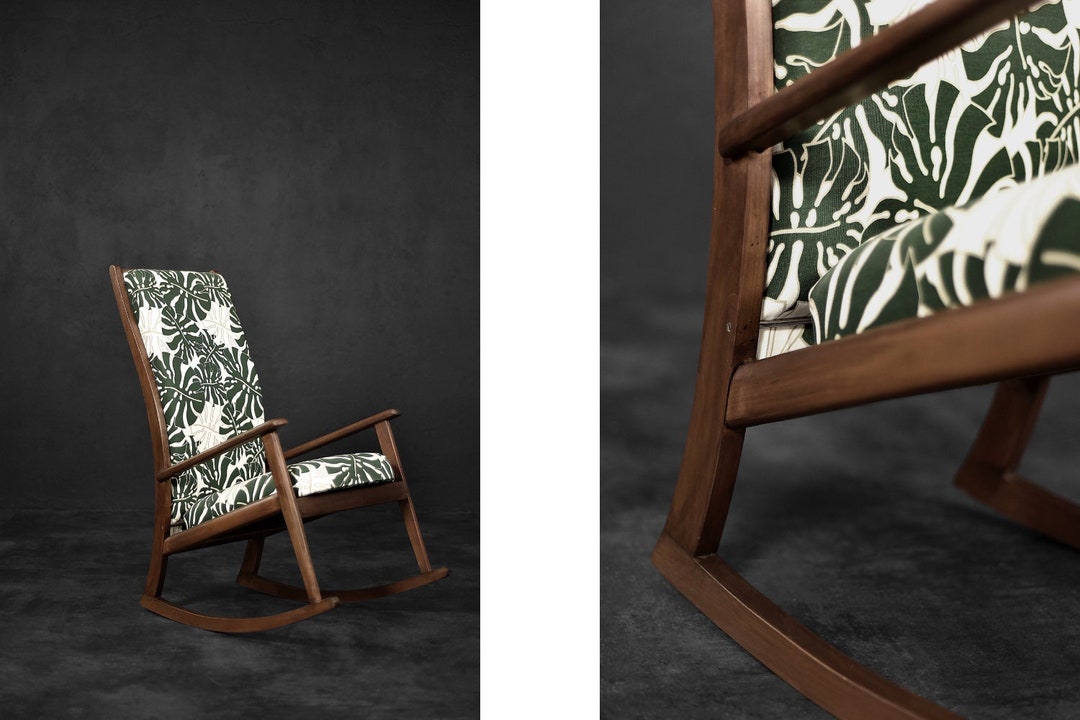Vintage Mid-century Danish Modern Rocking Chair in Wood and Monstera ...