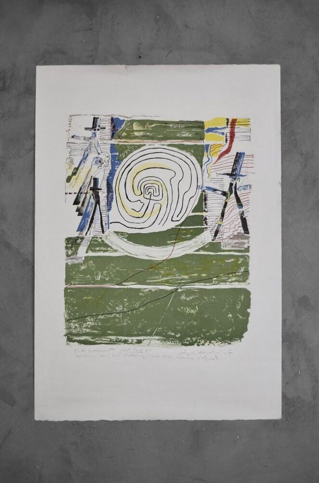 Color Lithograph by Jörgen Fogelqvist, Composition With Figures, 1977 ...