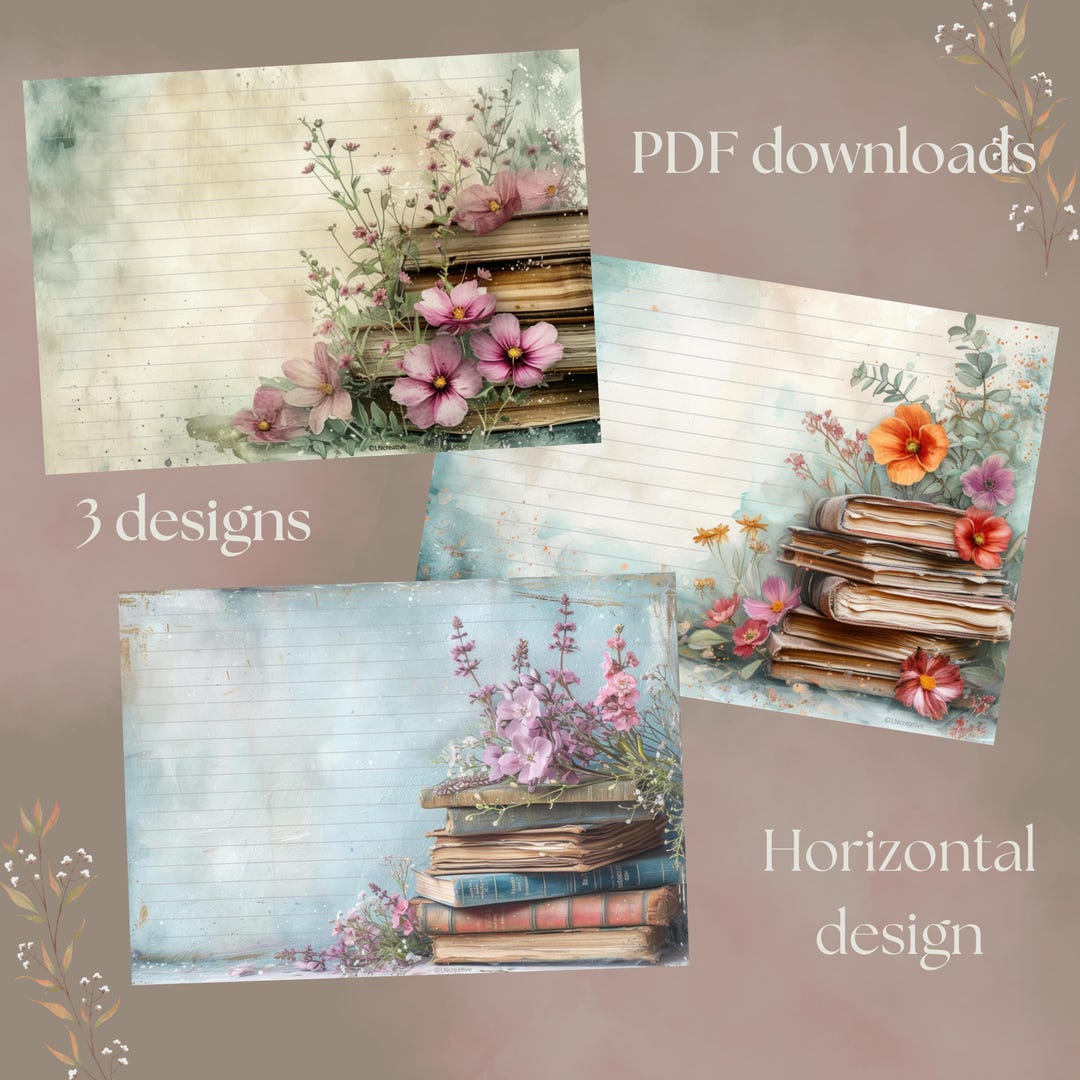 Printable Horizontal Letter Paper With Vintage Books - Etsy