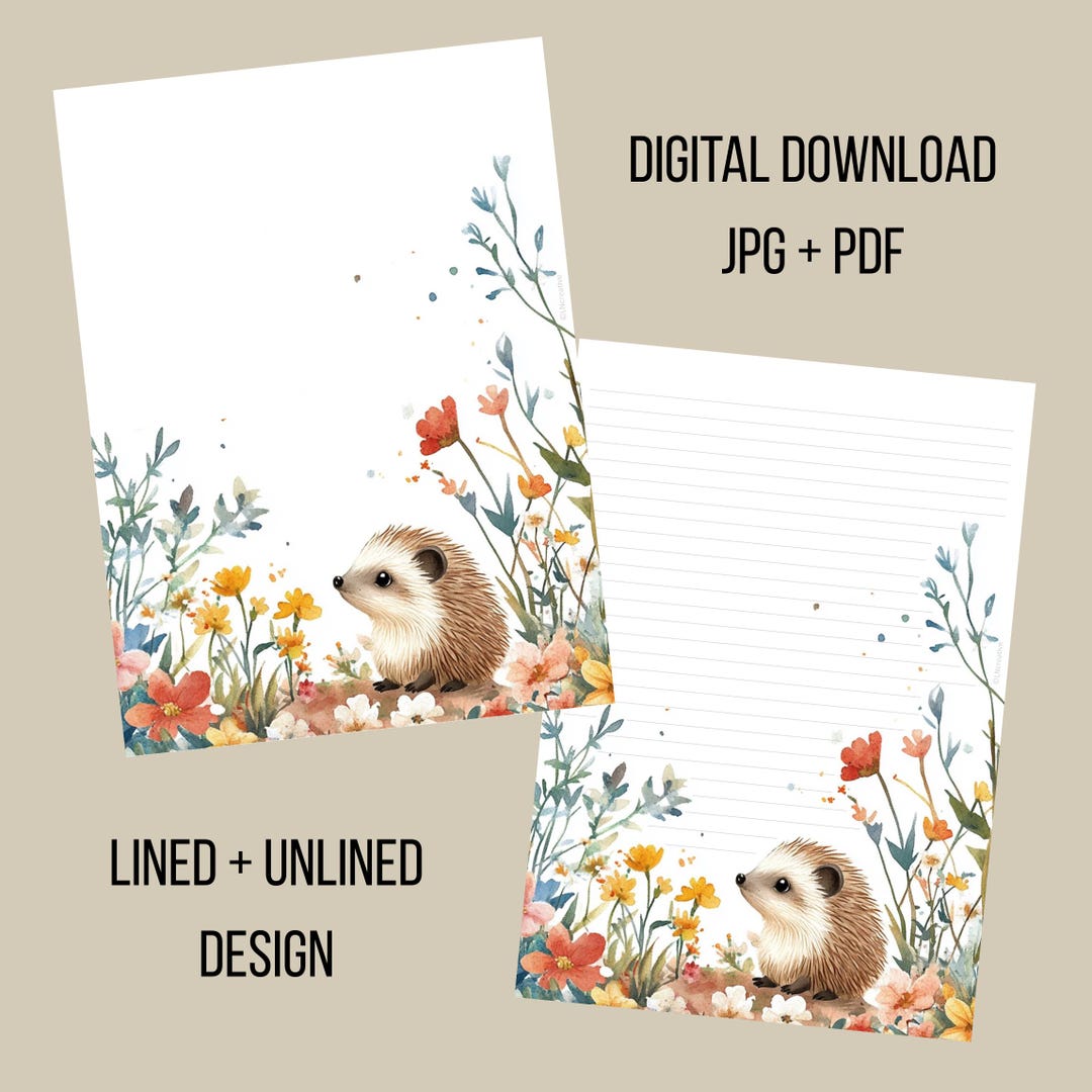 Printable Letter Paper With Cute Hedgehog Design - Etsy