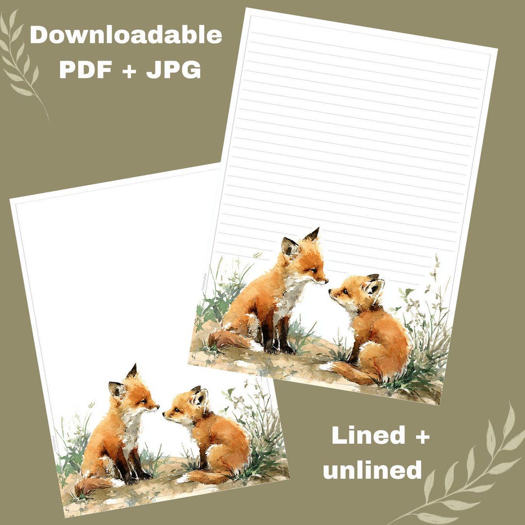 Writing Paper With Cute Forest Fox Design, Lined and Unlined! - Etsy