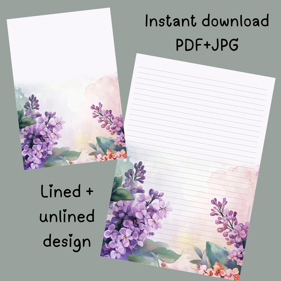 Printable Writing Paper With Purple Lilac Blossoms - Etsy