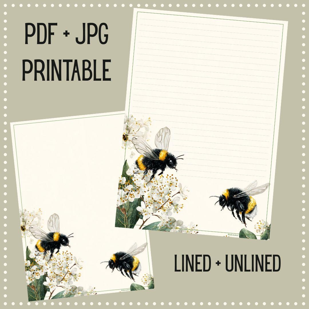 Printable Letter Paper With Beautiful Bumblebee Design - Etsy