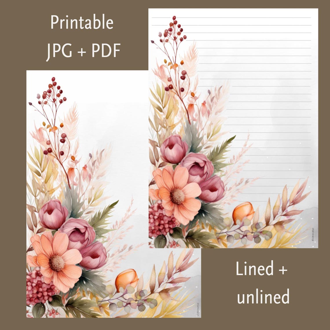 Printable Writing Paper With Beautiful Floral Design, PDF and JPG - Etsy