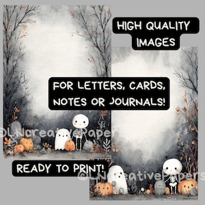 Printable Halloween Letter Paper With Cute Ghost and Skeleton - Etsy