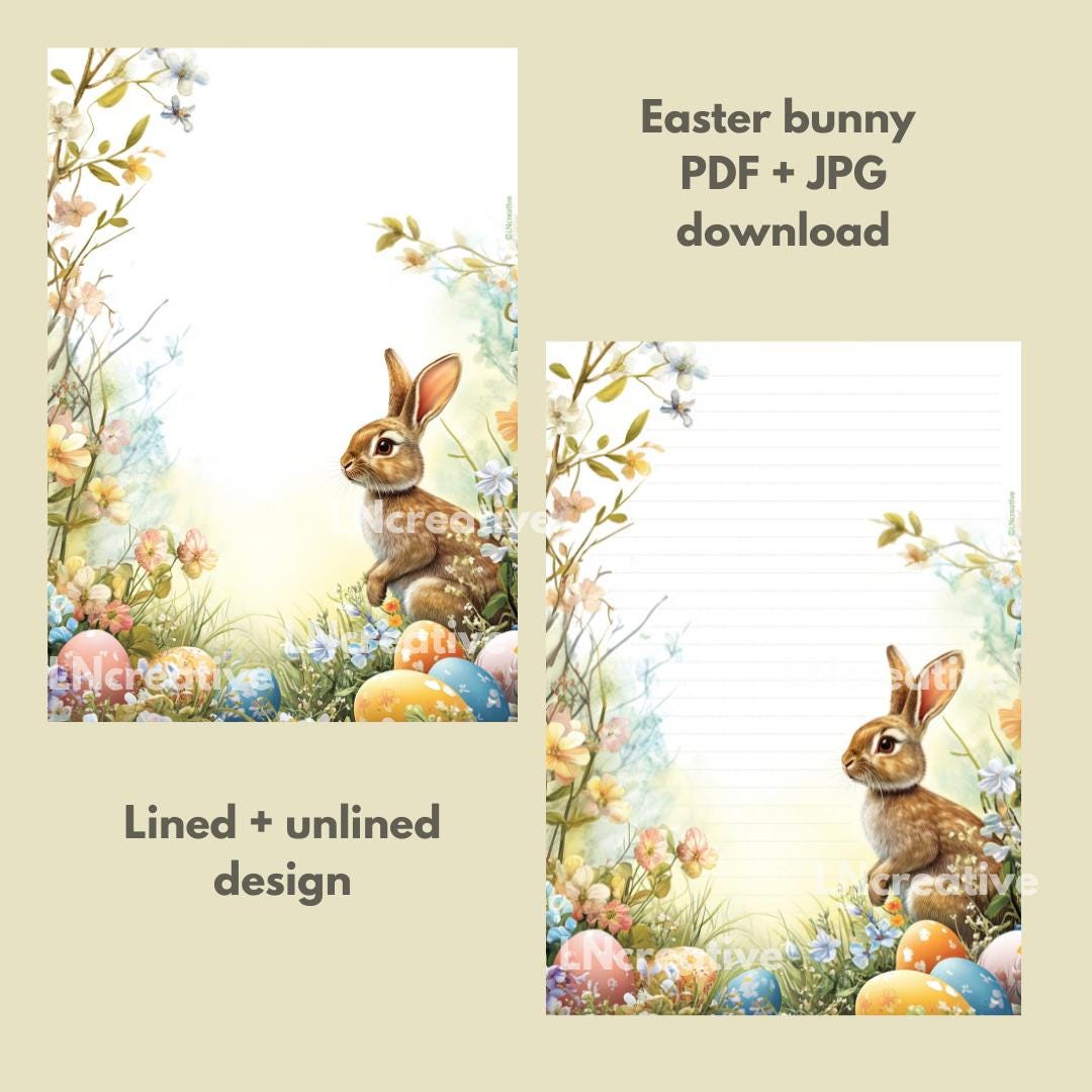 Printable Writing Paper With Cute Easter Bunny - Etsy