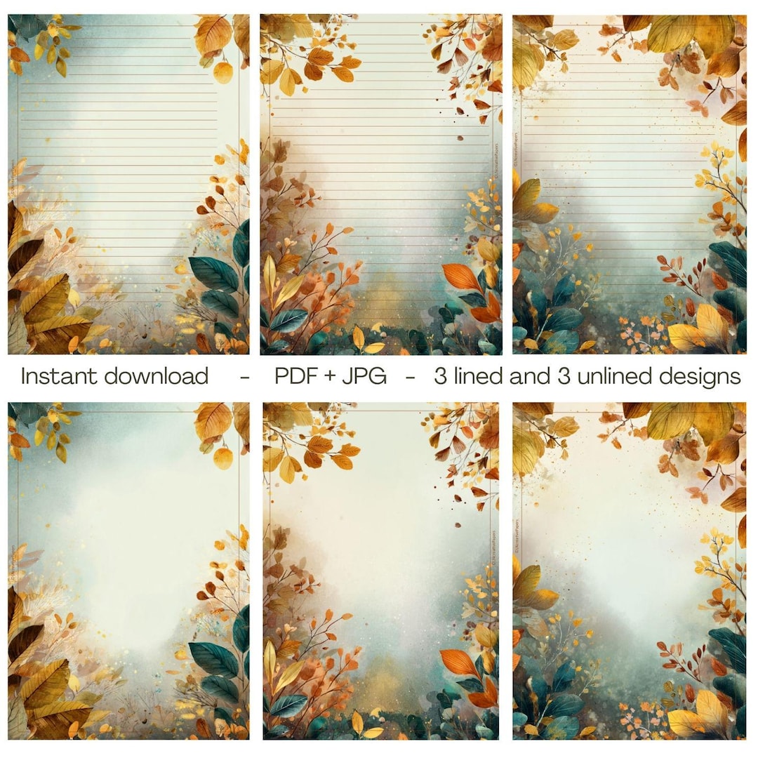 Printable Lined and Unlined Letter Paper With Fall Foilage - Etsy