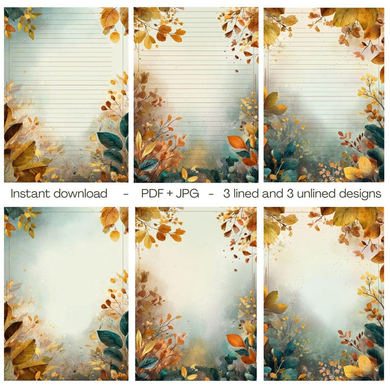Printable Lined and Unlined Letter Paper With Fall Foilage - Etsy