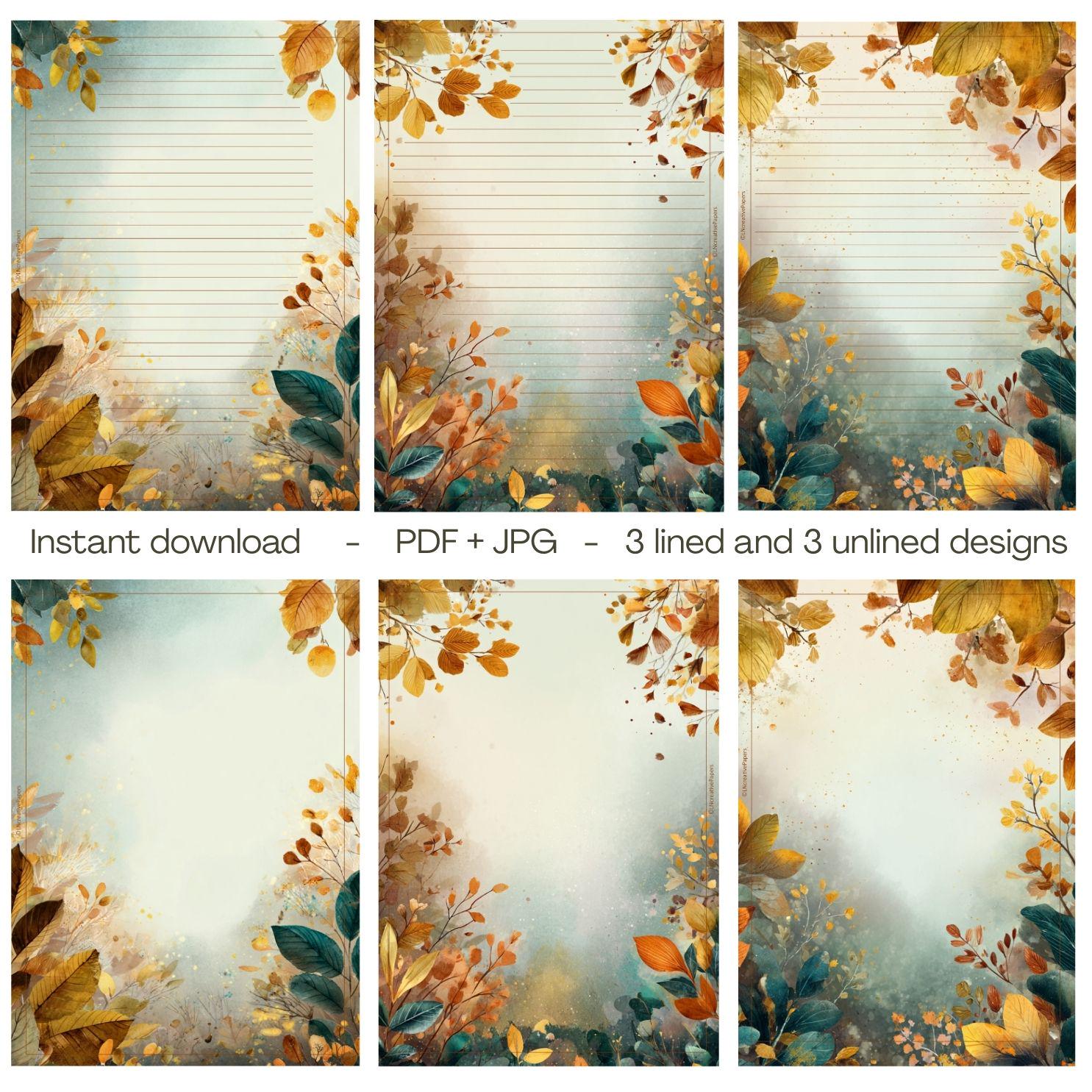 Printable Lined and Unlined Letter Paper With Fall Foilage - Etsy