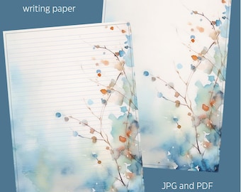 Printable Blue Watercolor Splash Stationery, Letter Writing Paper ...