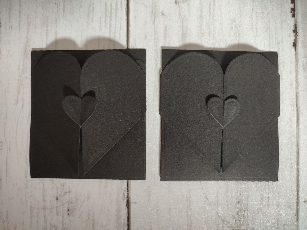 Black Double Heart Closure Envelopes - No Sticking Required - 6.6 X 6cm ...