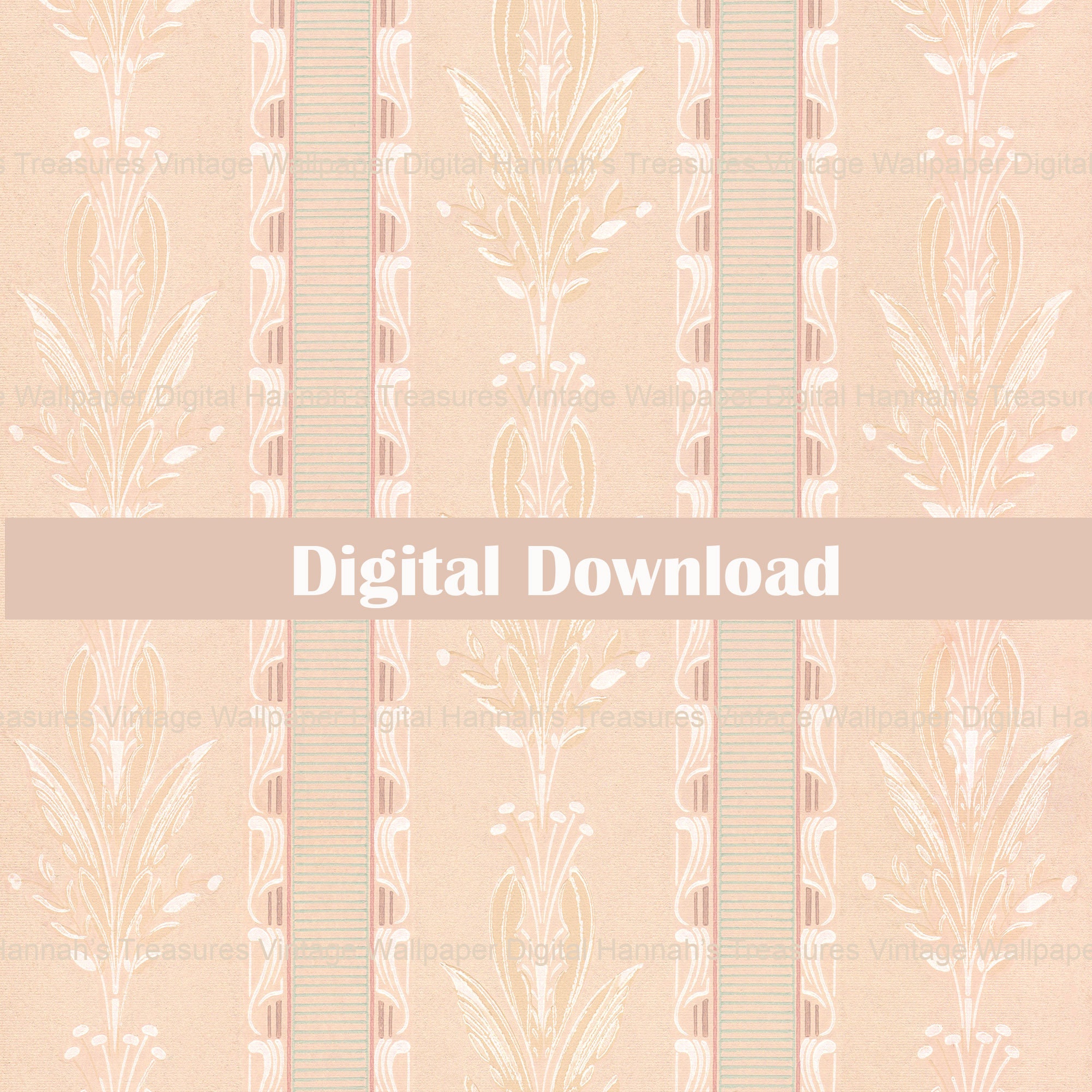 Beige Peach 1950s Botanical Stripe Wallpaper Design from Hannah's ...