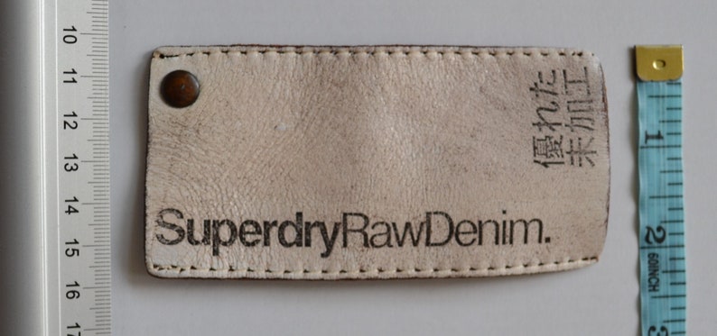 Vintage Leather Label Superdryrawdenim. Recycled Denim Branded Patch ...