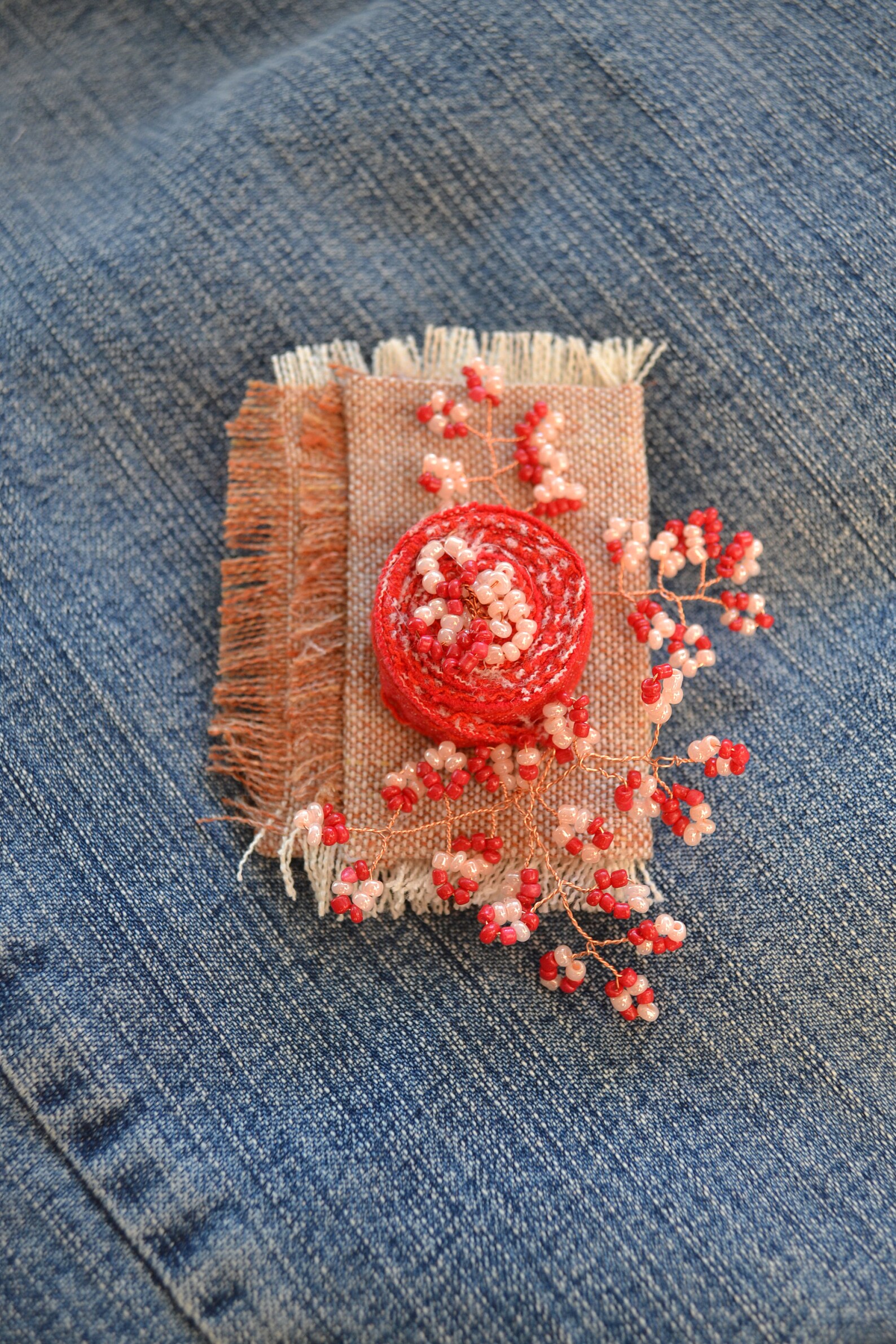 Brooch Made of Fabric and Beads Brooch Handmade Jewelry - Etsy