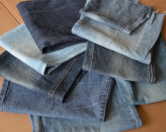 Recycled Denim Scraps: Upcycled Jeans for Quilting, Crafts - Set of 5 ...