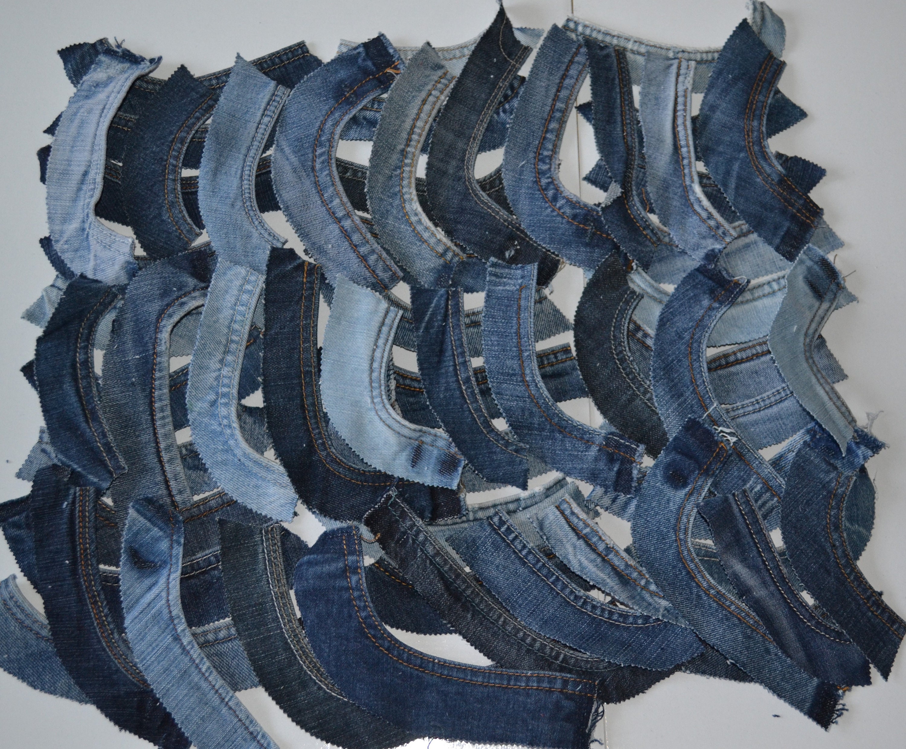 Recycled Jeans Seams, Repurposed Denim , Crafting Supply , Denim Seam ...