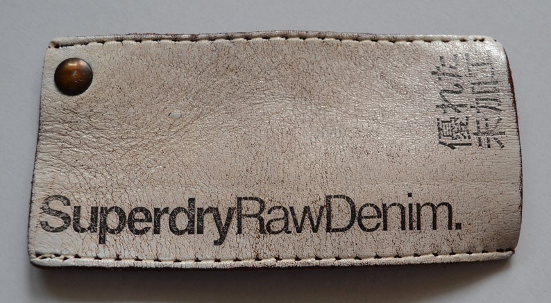 Vintage Leather Label Superdryrawdenim. Recycled Denim Branded Patch ...