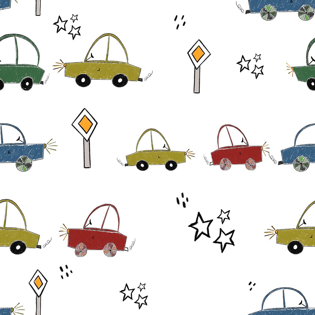 Cartoon Seamless Pattern Colored Cars Hand Draw Cars for Kids - Etsy