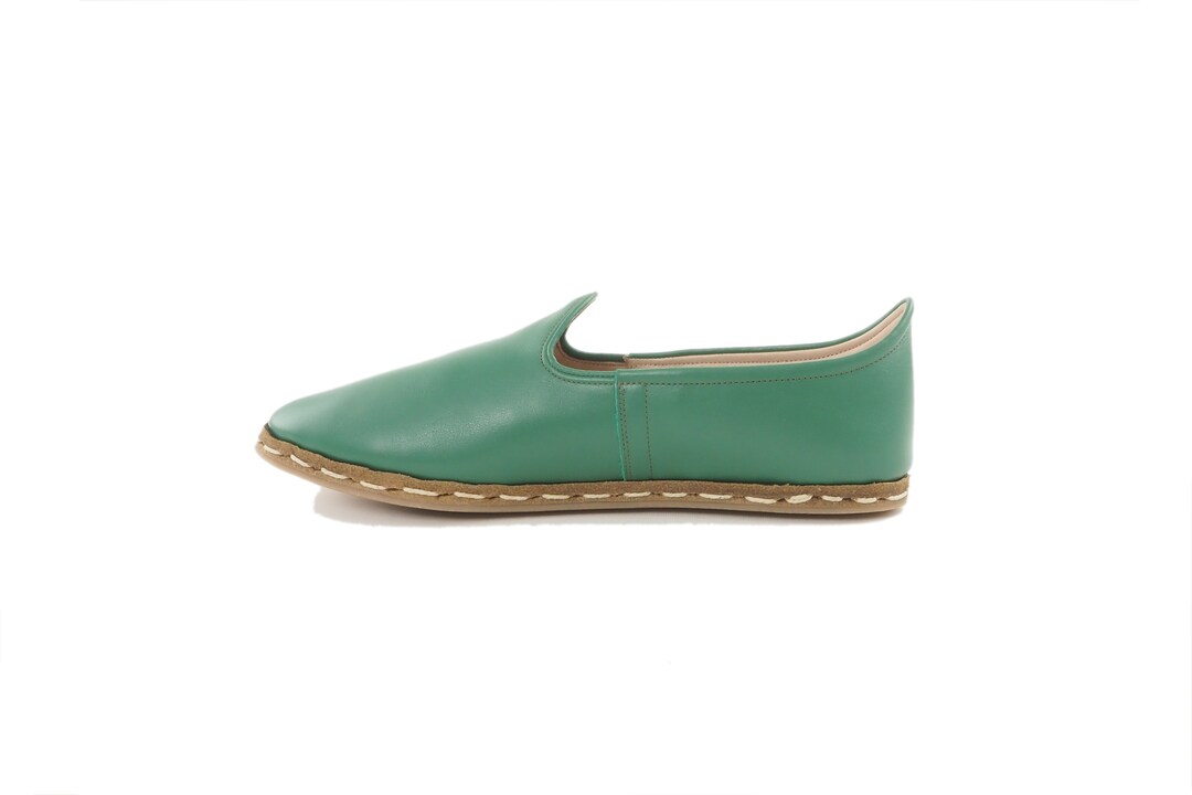 Handmade Turkish Leather Loafers for Women Emerald Green Slip-on Shoes ...
