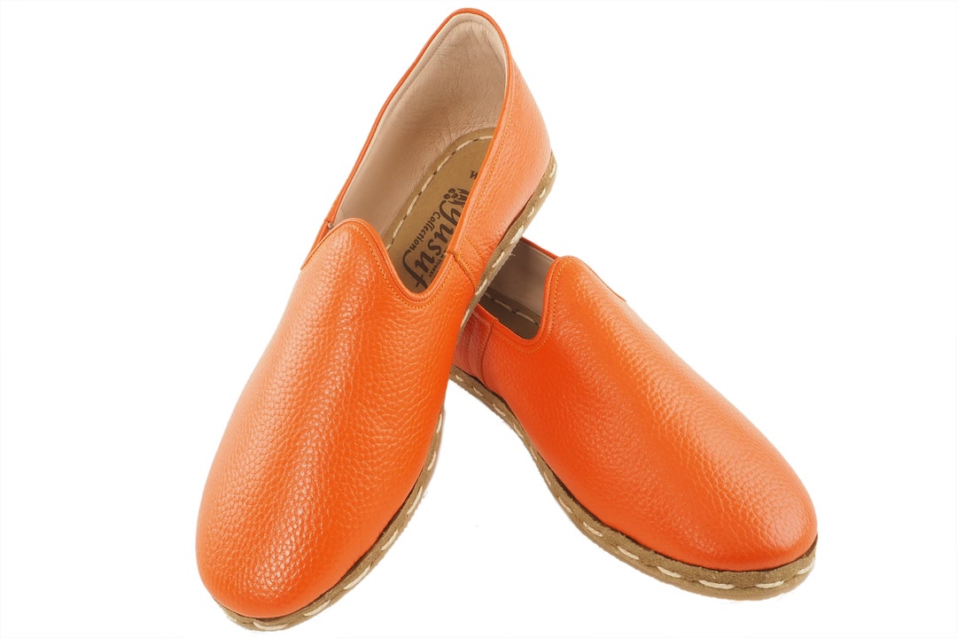 Handmade Turkish Leather Loafers for Men Orange Slip-on Shoes Elegant ...