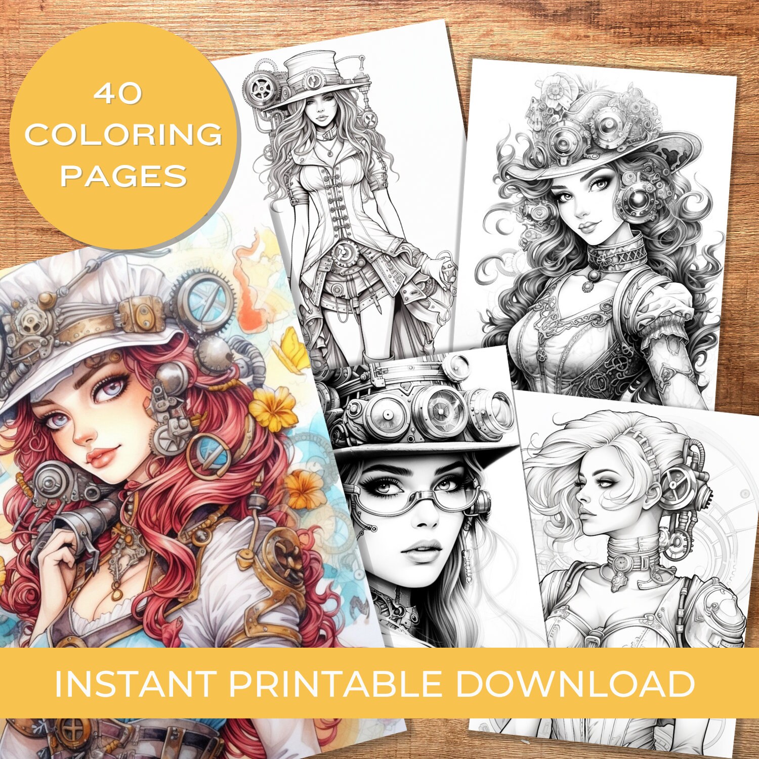 Cogs and Corsets Steampunk Beauties Fantasy Coloring Book Grayscale ...